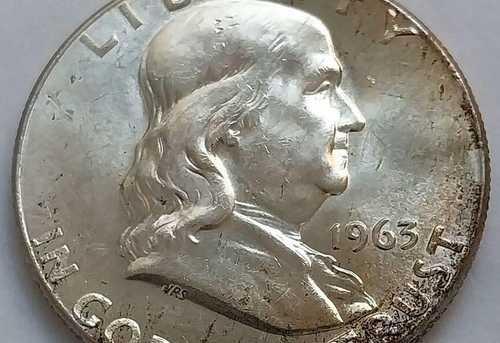 Монета США 50 центов 1963год серебро
