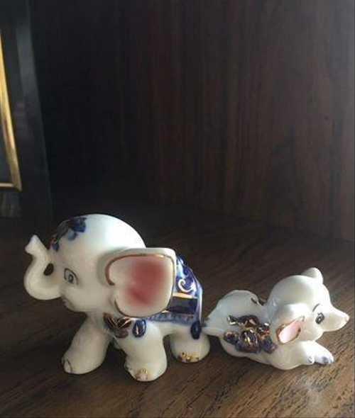 Фарфоровые статуэтки слон / фигурки из гжели
