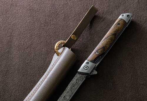 Складной нож мини Танто с узором дамаска