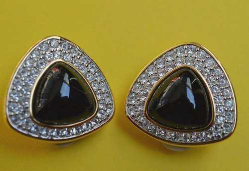 Клипсы Черные Оливки Swarovski оригинал, 1988-90-е