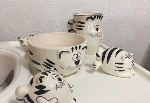 Набор керамической посуды "Полосатый кот"