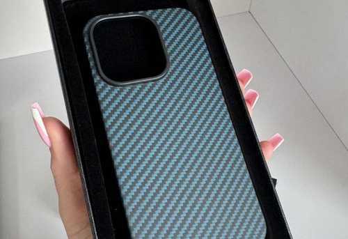 iPhone 14 Pro карболовый чехол magsafe синий