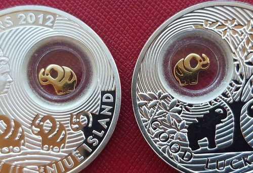 Серебряная монета "слоник золото " 2012г., Ниуэ