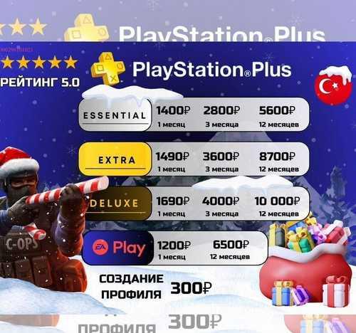 Подписка ps plus все тарифы Турция Delux 1/3/12 месяцев (Арт.28403)