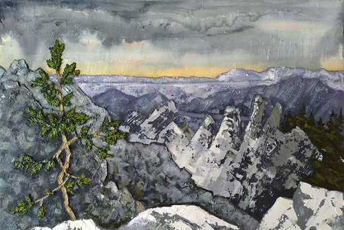 Картина: Таганай, Серый абстрактный пейзаж горы