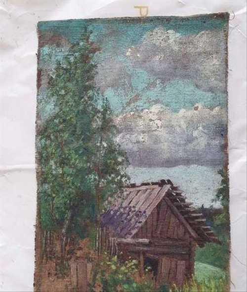Старинная картина холст маслом 1907г