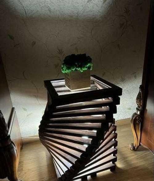 Дизайнерская тумба - светильник из дерева spiral