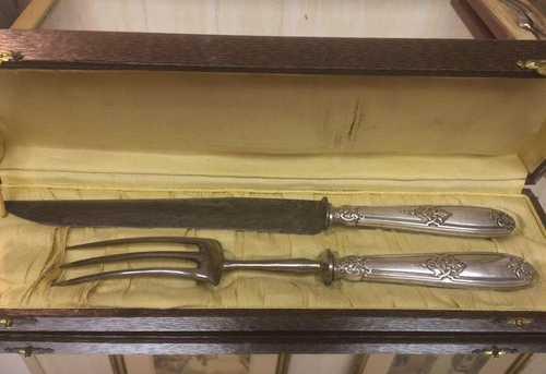 Вилка ножик набор в боксе серебро Франция антиквар