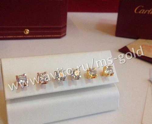 Золотые серьги и пусеты Cartier с бриллиантами 1ct