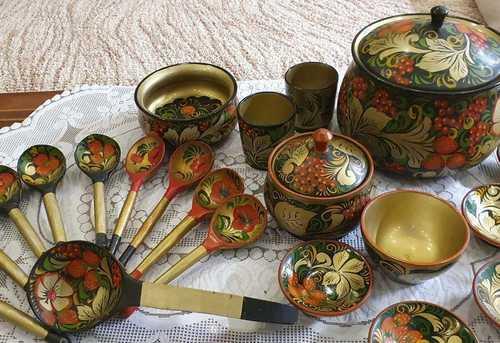Набор деревянной посуды "Хохломская роспись"