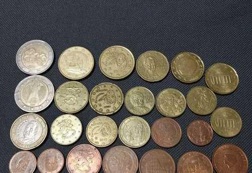 Монеты. Евро и евроценты. 26 шт без повтора