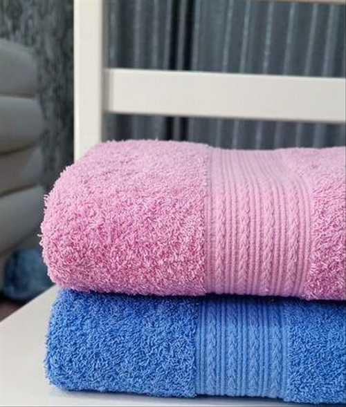 Набор махровых полотенец голубое розовое 70х140