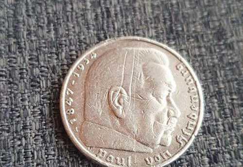 Серебряная монета 5 марок 1935год