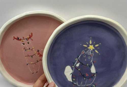 Керамика ручной работы новогодняя тарелка