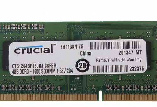 DDR3 1600 мгц 1.35V SO-dimm 1x4 гб Crucial