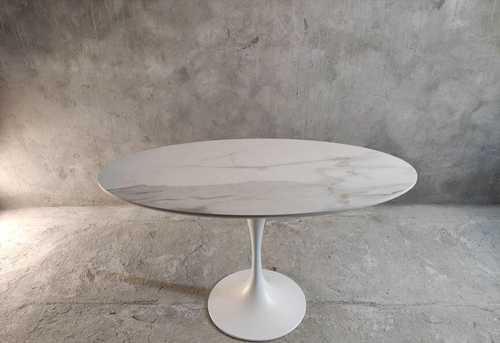 Белый овальный стол из керамогранита Venezia