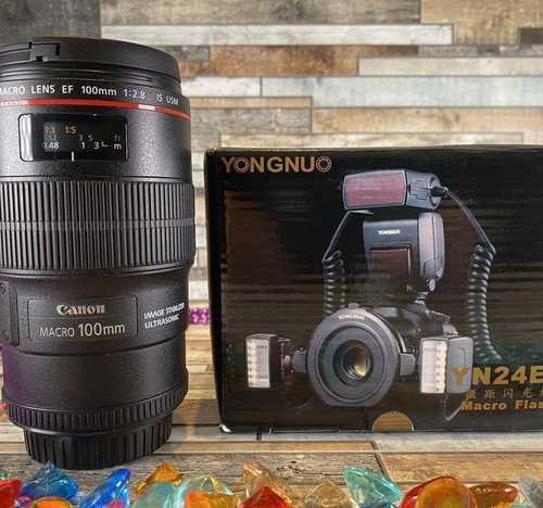 Canon EF 100mm f/2.8L IS USM+Yongnuo YN24ex TTL