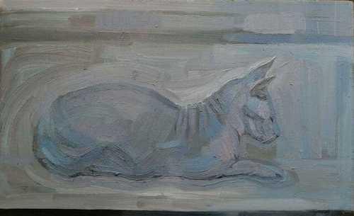 Картина маслом на холсте "Кошка сфинкс". 35x50см