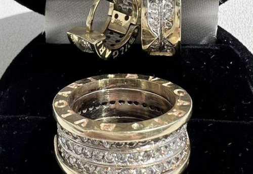 Комплект серьги и кольцо с белыми сапфирами