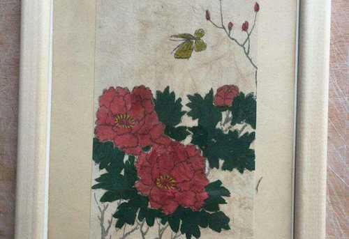 Японский рисунок Тушь Акварель к.19в