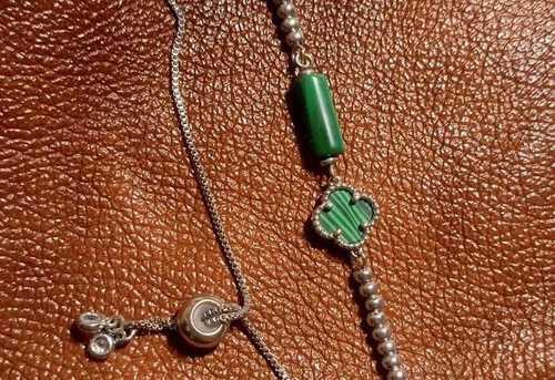 Красивый браслет с зеленым камнем