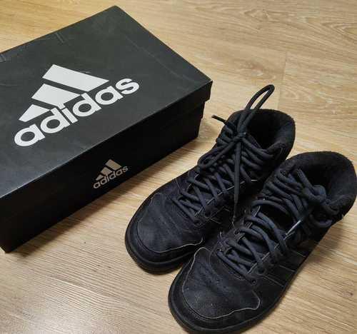 Чёрные утеплённые кроссовки Adidas Hoops 2.0 Mid