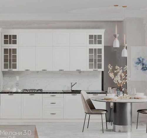 Белая готовая кухня в элегантных тонах