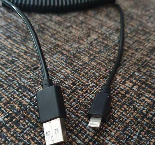 USB кабель / Lightning Apple / пружина / черный