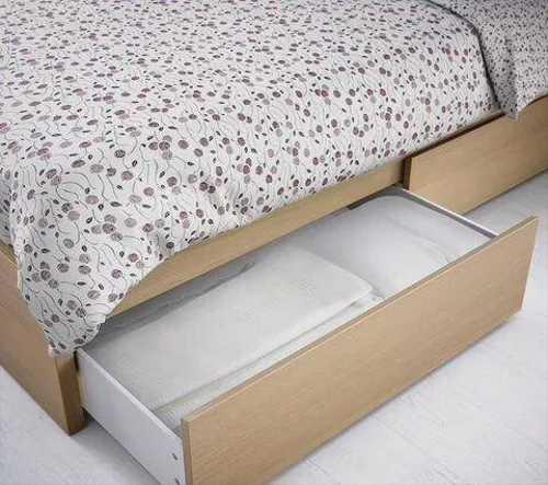 IKEA мальм кровать 140 х 200, 2 ящика, Белёный Дуб