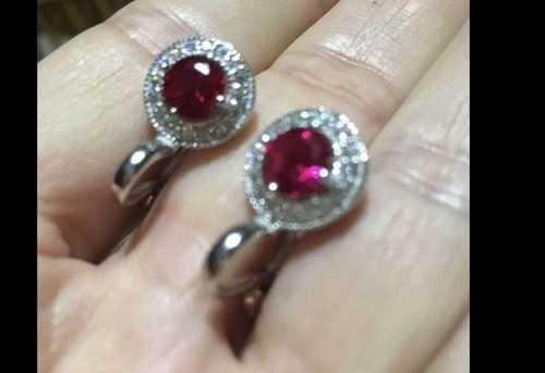 Серьги корунд,фианиты,платина серебро,пломба новые