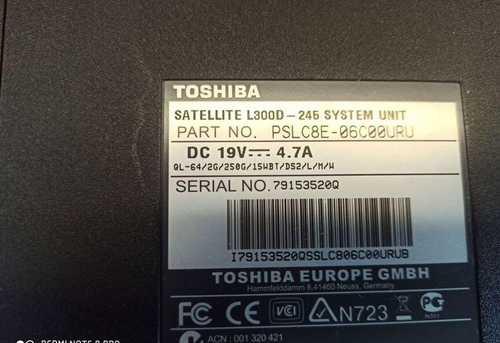 15.4" Toshiba SATELLITE L300D-245, 250 ГБ, Athlon X2 QL-64, RAM 2 ГБ, ATI Mobility Radeon 3100