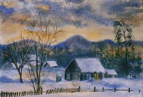 Картина Зимний пейзаж с домом