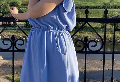 Платье летнее голубое 46