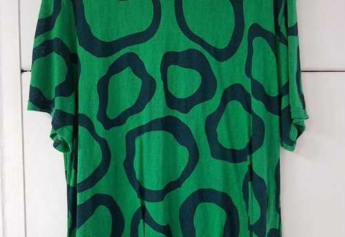 Блуза яркая зелёная под лён 56-58
