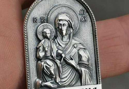 Нательная иконка Троеручица, серебро 925