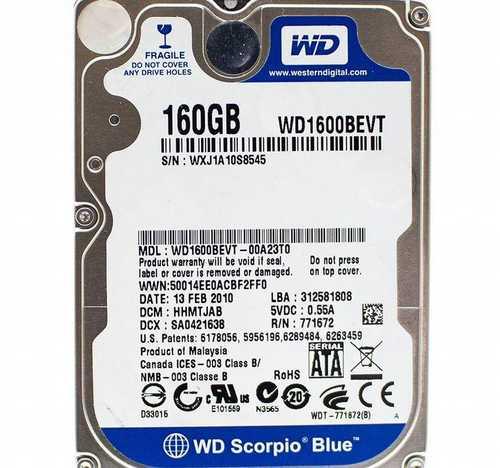 HDD SATA 2,5" 160Gb WD Scorpio Blue WD1600bevt