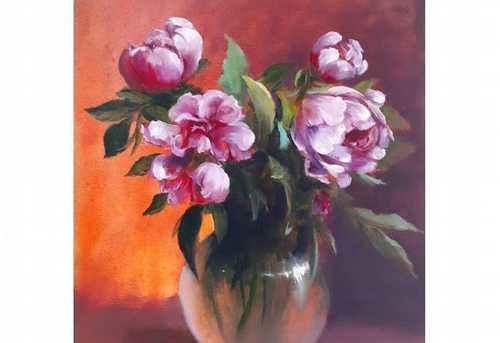 Картина маслом цветы " Розовые пионы"