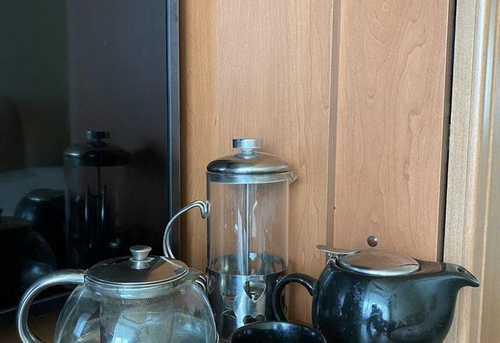 Заварочные чайники с ситечком, стекло, фарфор
