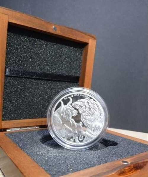 Серебряная монета "Бык и Медведь" 2022 г. 31,1 г