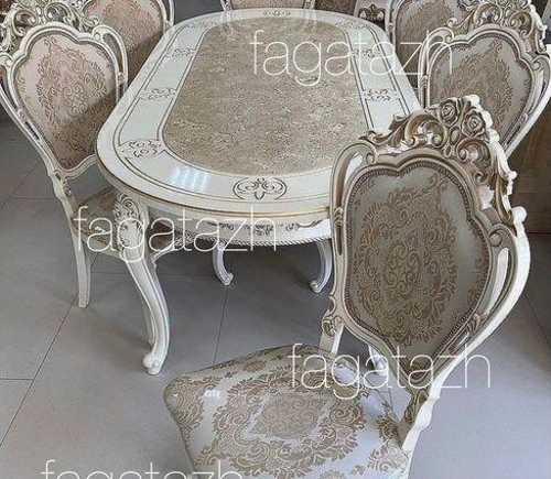 Обеденная группа,стол и 6 стульев Розочка арт107