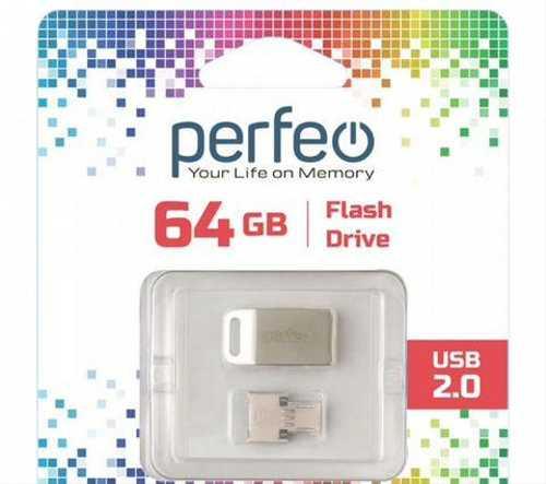 Флешка 64Gb USB 2.0 Perfeo Metal M05 +OTG microUSB