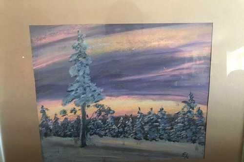 Картина Зимний день, сухая пастель, 20Х30