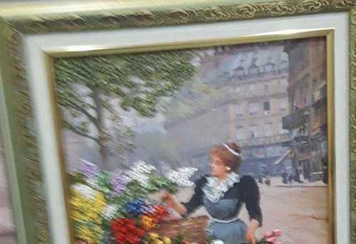 Картина аышивка лентами продавщица цветов