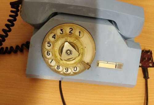 Старинный дисковый телефон, СССР, светло-синий