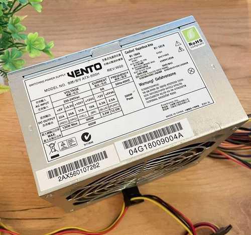 Блок питания vento 500w 6 pin видео, 4 pin проц