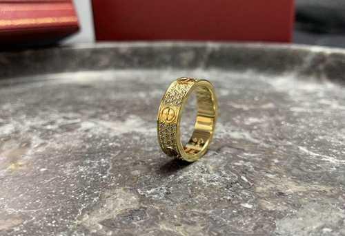Премиум кольцо Cartier Love желтое в камнях