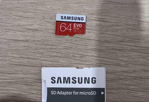 Карта памяти MicroSD samsung evo 64gb
