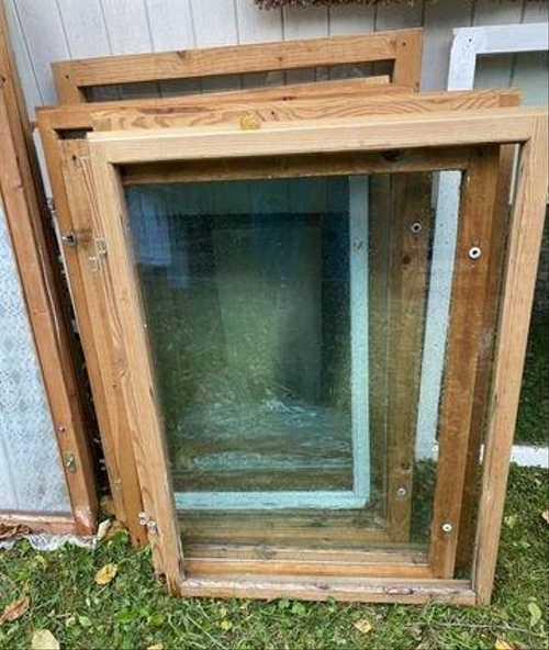 Окна деревянные без рам со стёклами