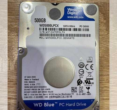 Жесткий диск WD Blue 500гб, HDD, SATA III, 2.5"