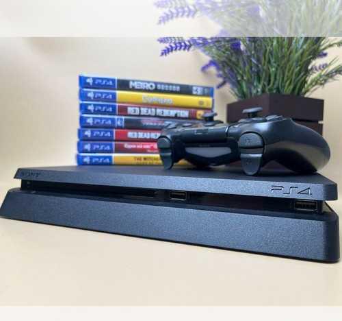 Sony Playstation 4 slim 1 тб   2 джойстика   Игры